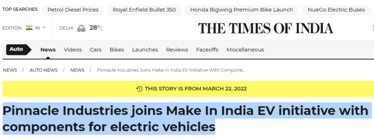 Pinnacle Industries joins Make In India EV initiative with components ...